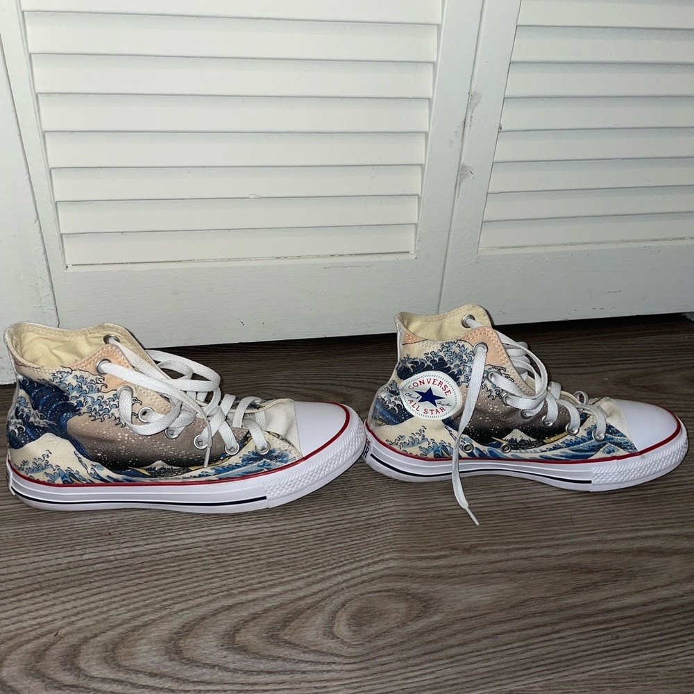 Custom Hightop Converse Of The Great Wave Off Kanagawa - Gem